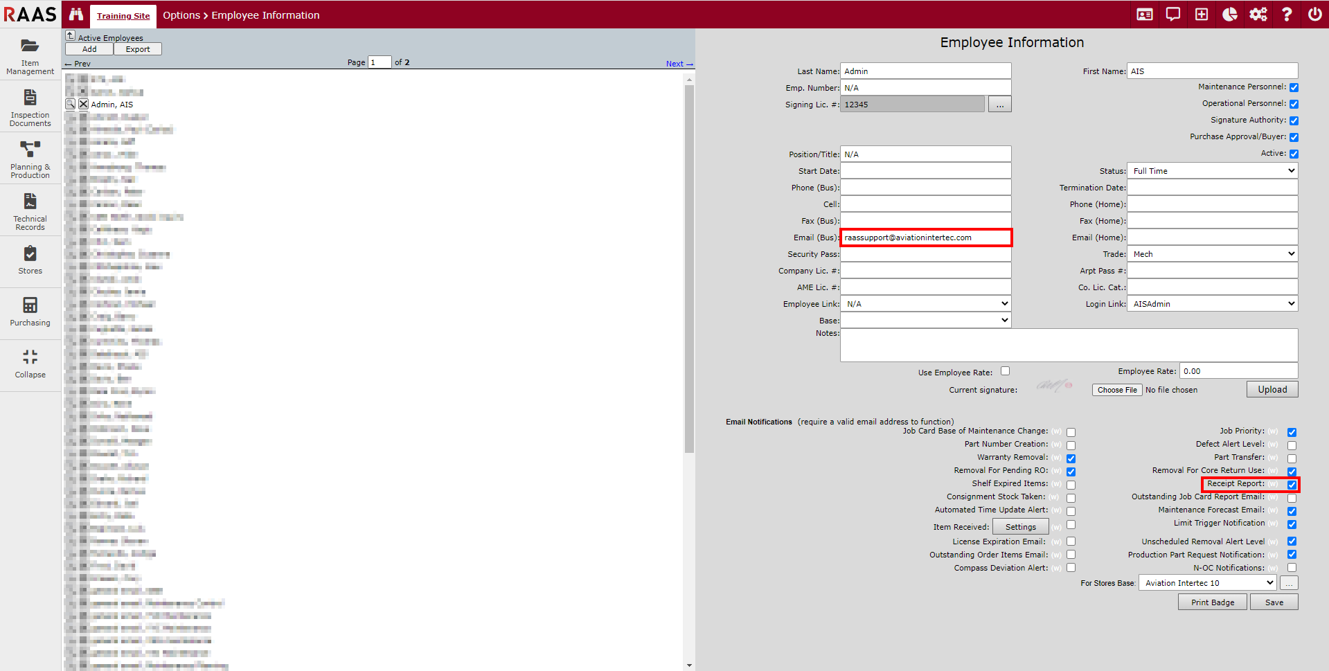 ORDER RECEIPT REPORT EMAIL