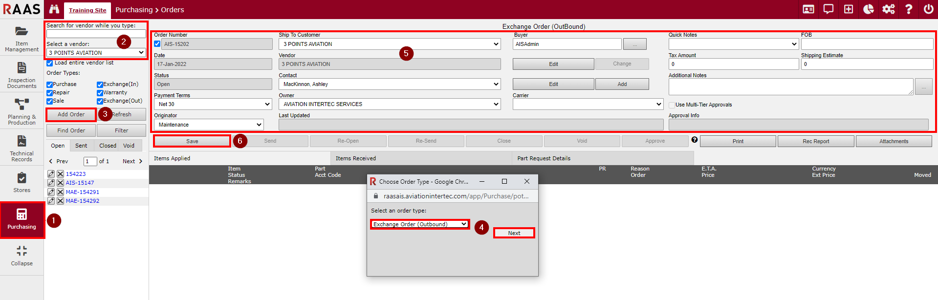 EXCHANGE ORDERS - OUTBOUND