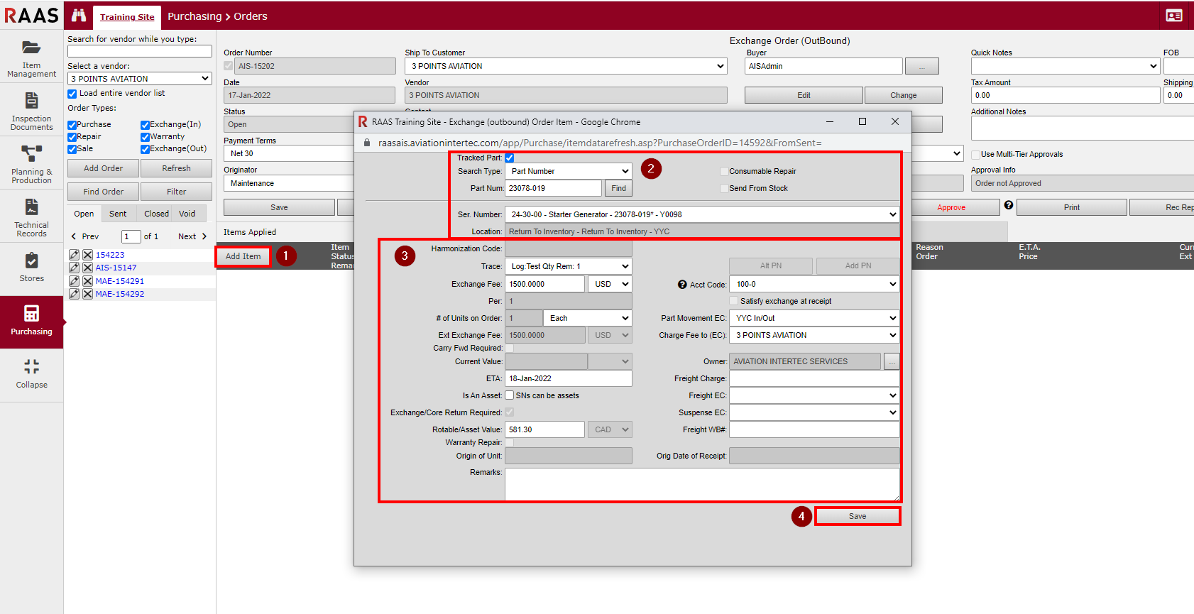 EXCHANGE ORDERS - OUTBOUND