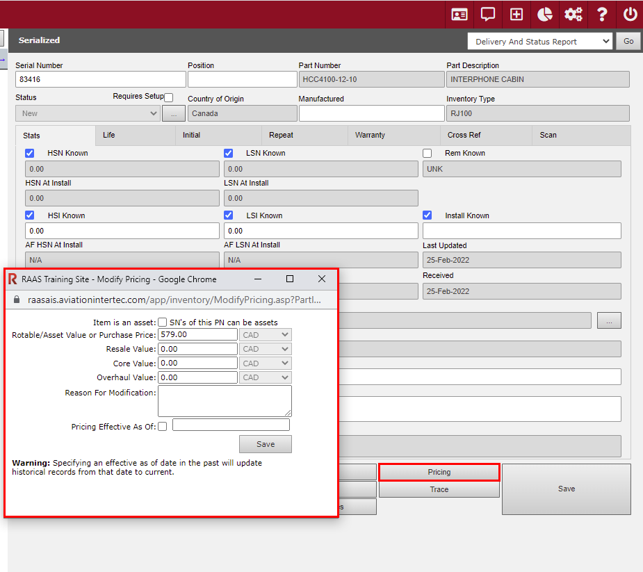 SERIAL NUMBER PRICING
