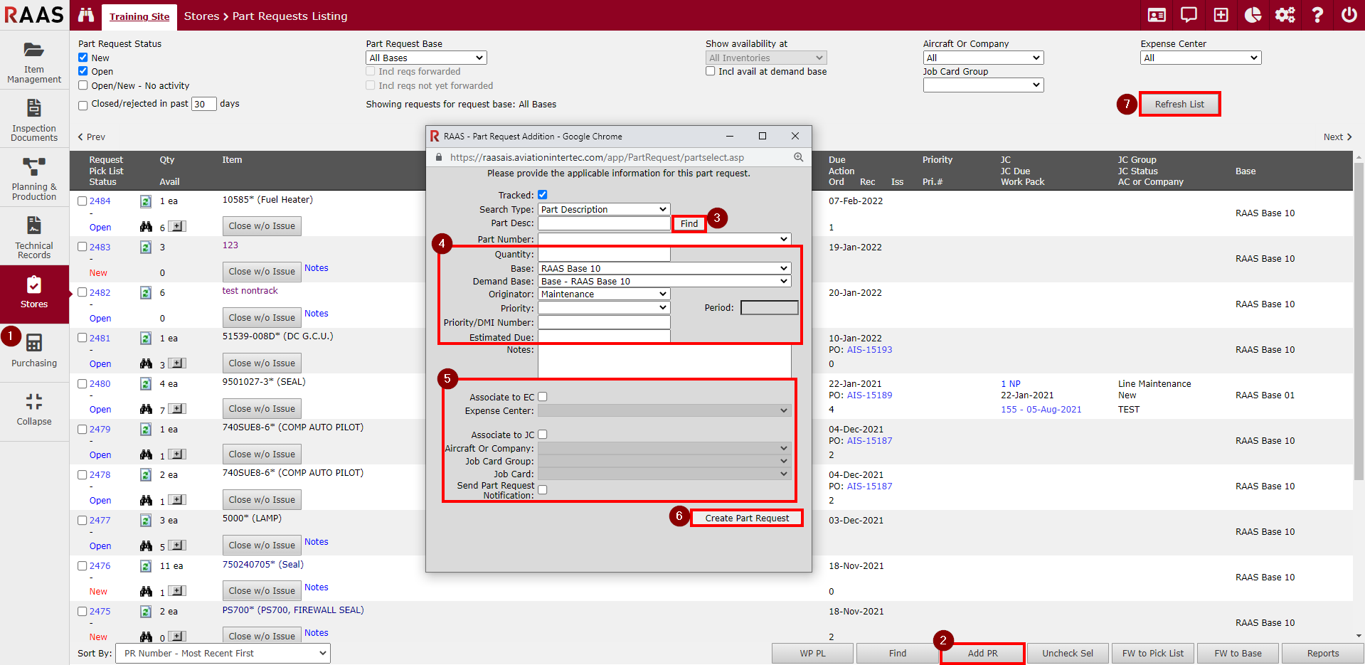 CREATING A PART REQUEST