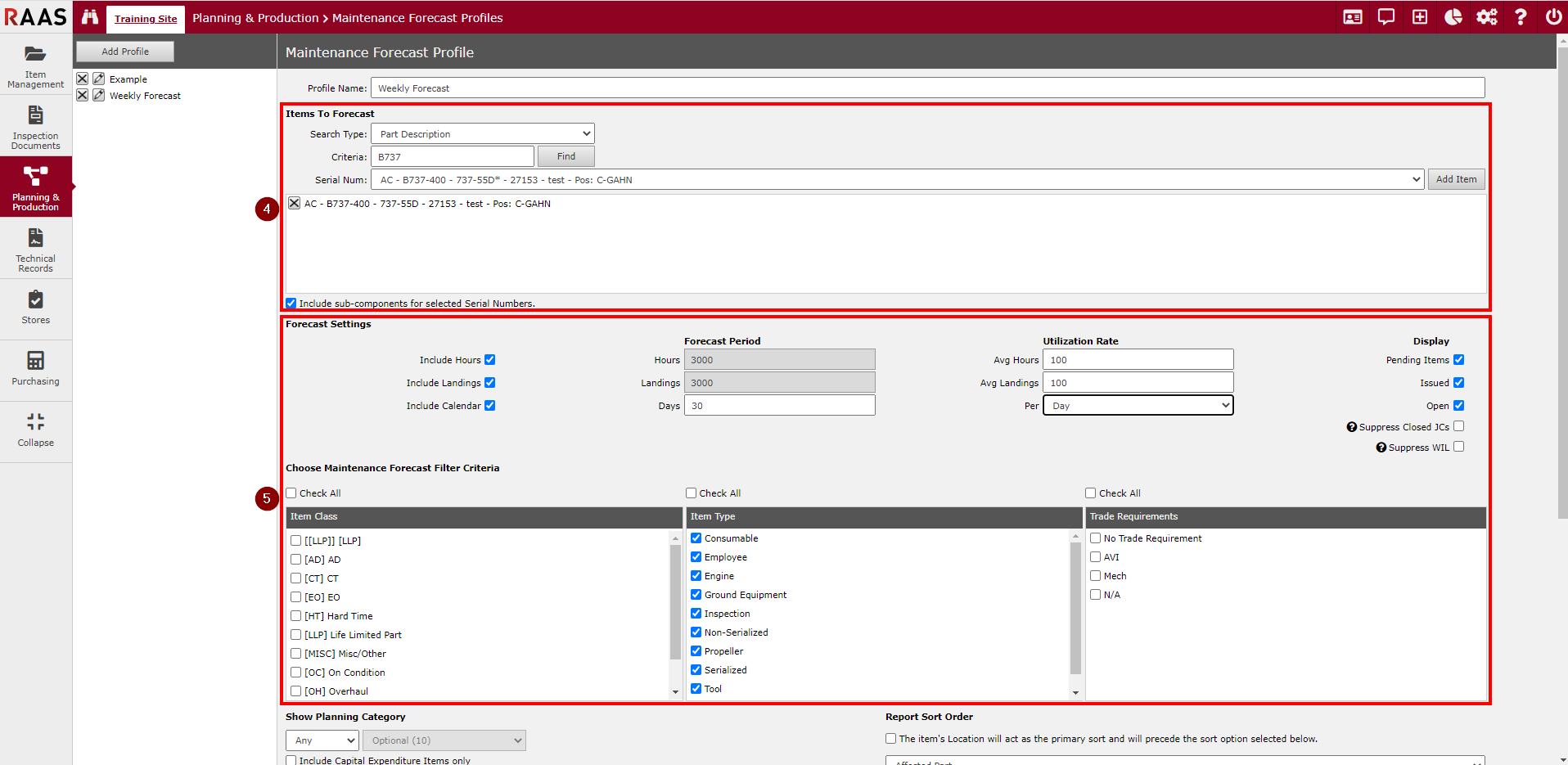 MAINTENANCE FORECAST PROFILES