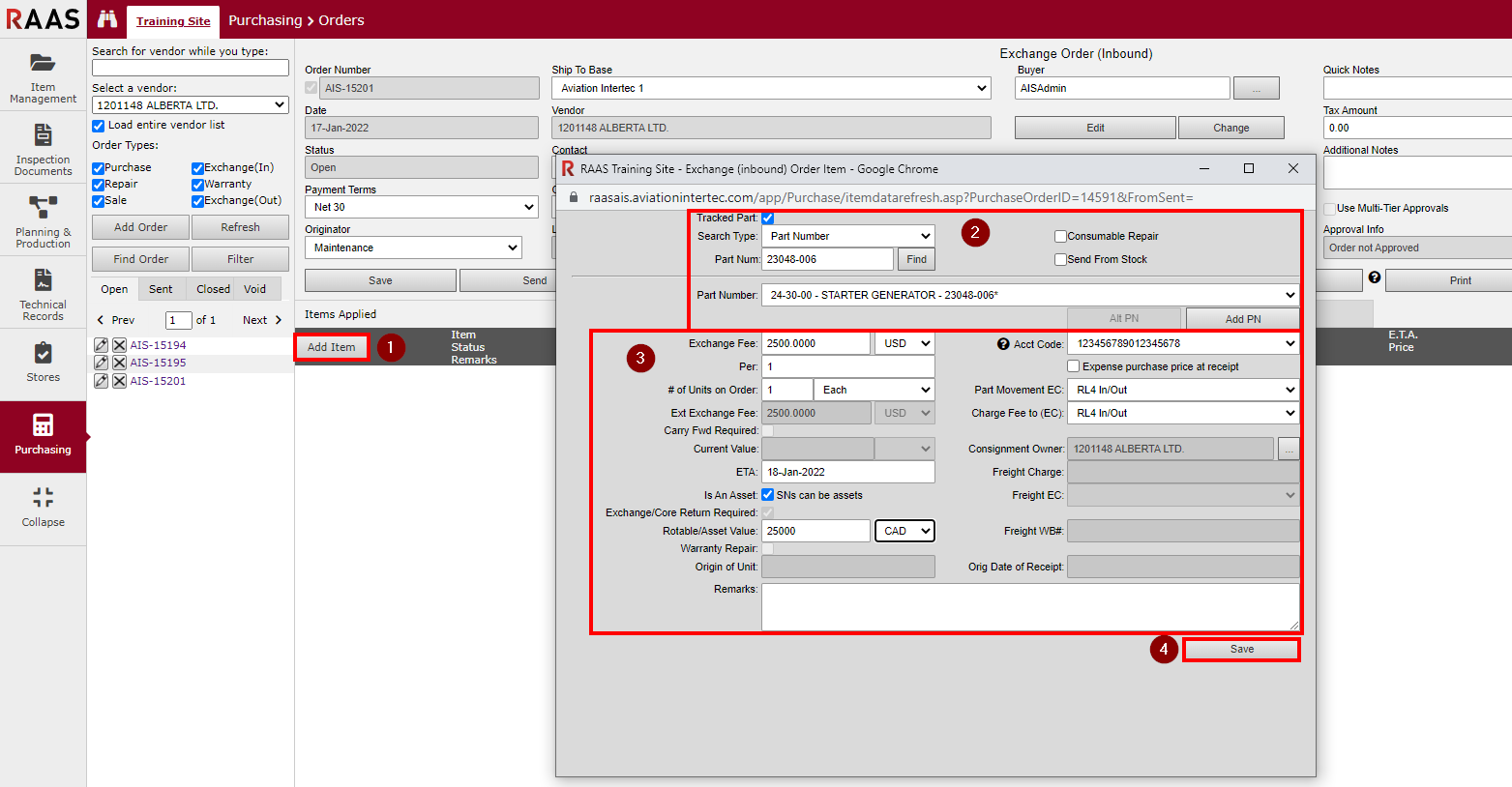 EXCHANGE ORDERS - INBOUND