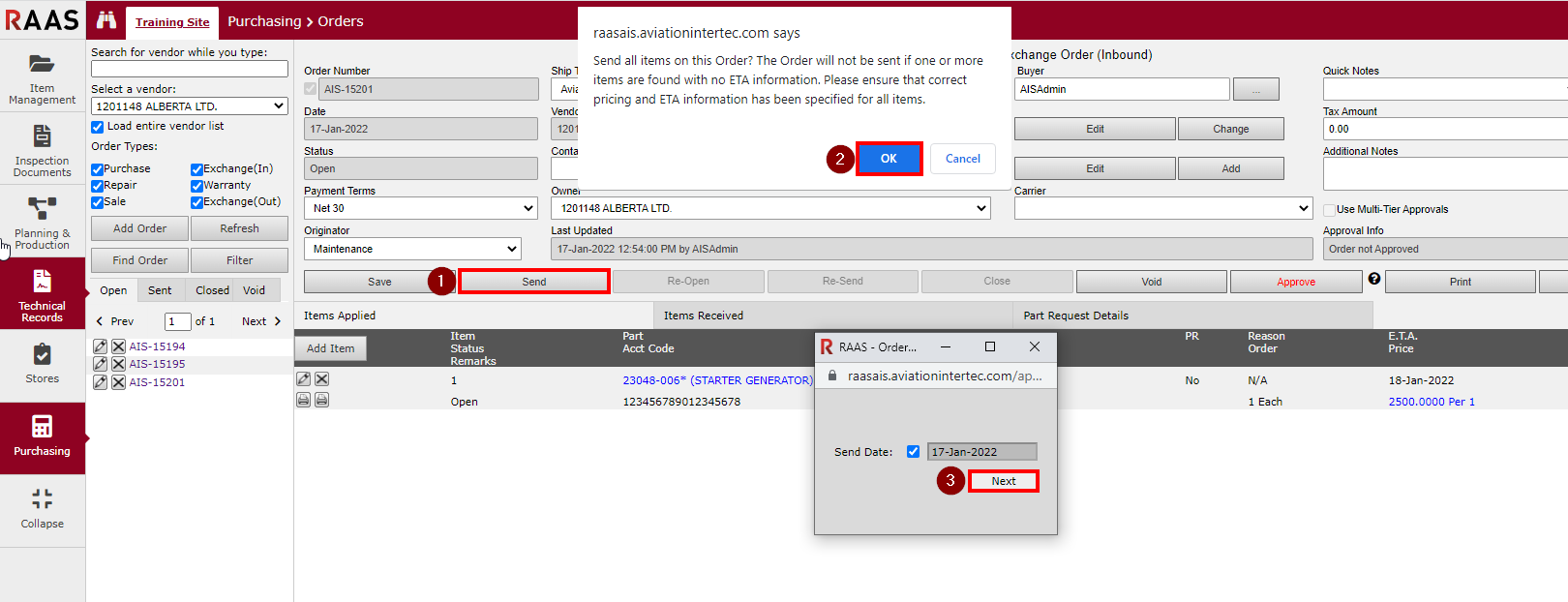 EXCHANGE ORDERS - INBOUND