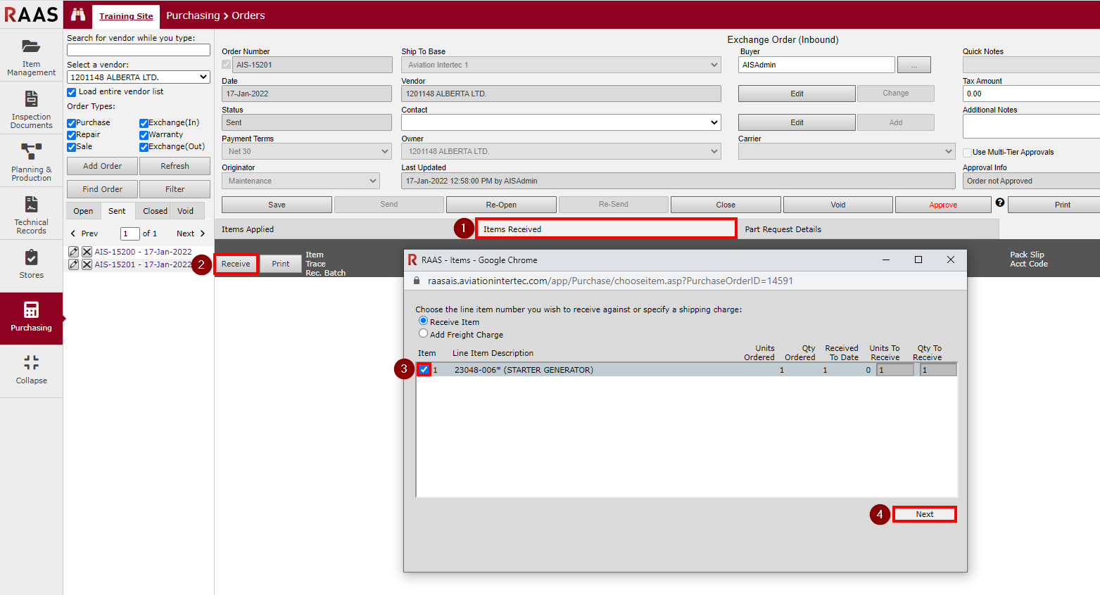 EXCHANGE ORDERS - INBOUND