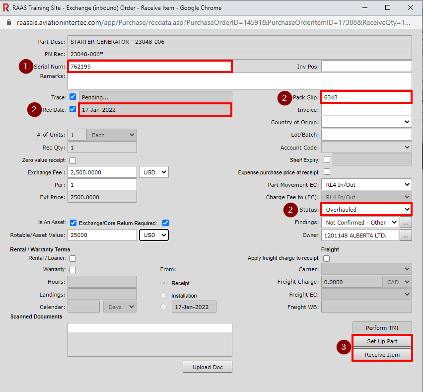 EXCHANGE ORDERS - INBOUND